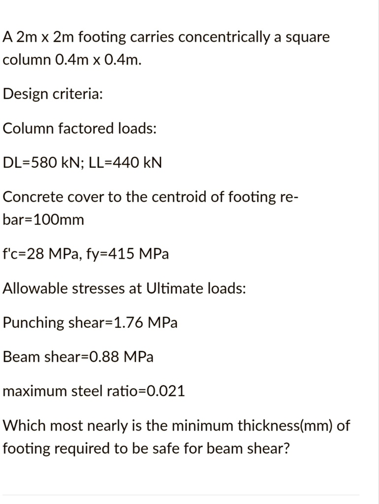 answer 325mm a 2m x 2m footing carries concentrically a square column ...