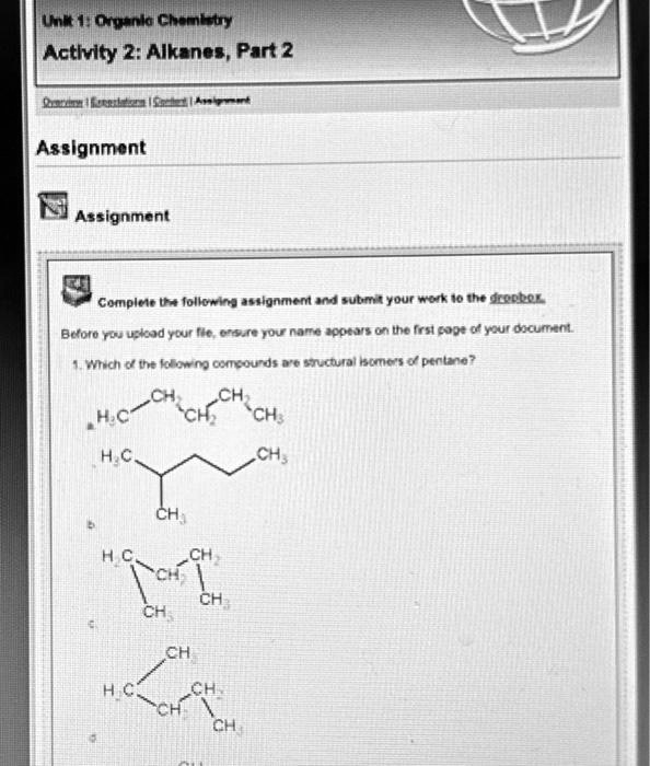Unit 1: Organic Chemistry Activity 2: Alkanes, Part 2 Overview | Explorations | Content ...