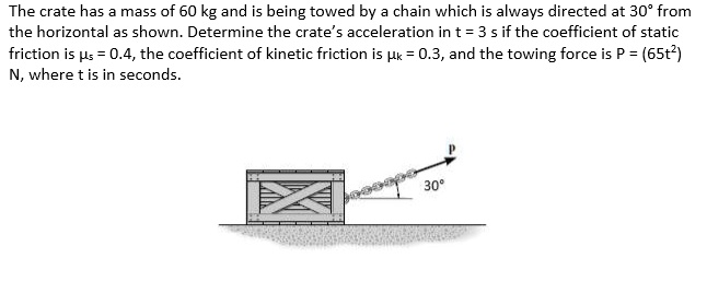 SOLVED: The crate has a mass of 60 kg and is being towed by a chain which is always directed at ...