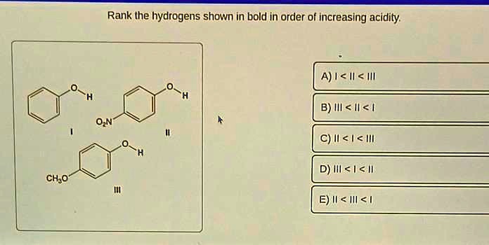 Rank the hydrogens shown in bold in order of increasing acidity. CH?O H ...