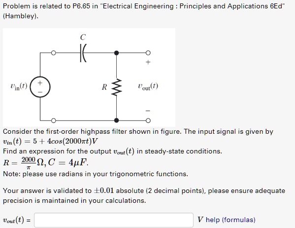 Problem is related to P6.65 in Ëlectrical Engineering: Principles and ...