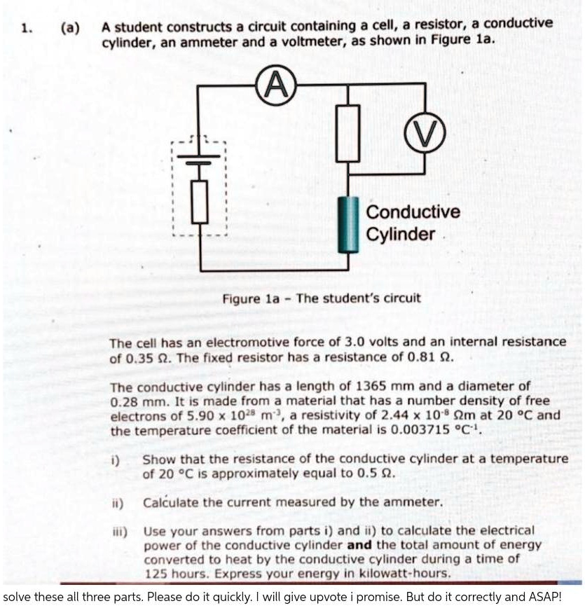 SOLVED: A student constructs a circuit containing a cell, a resistor, a ...