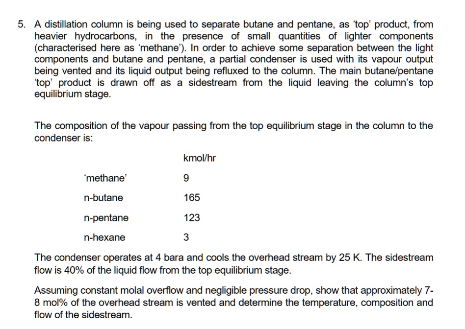 SOLVED: A distillation column is being used to separate butane and ...