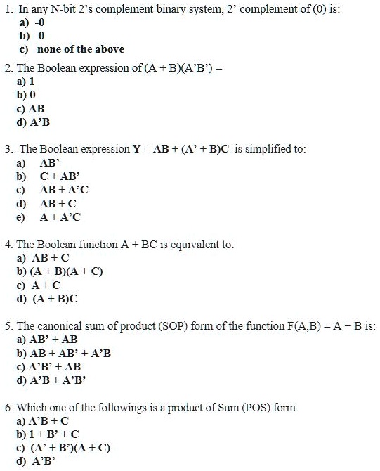 1 In Any N Bit 2s Complement Binary System 2 Complement Of 0 Is A 0 B 0 C None Of The