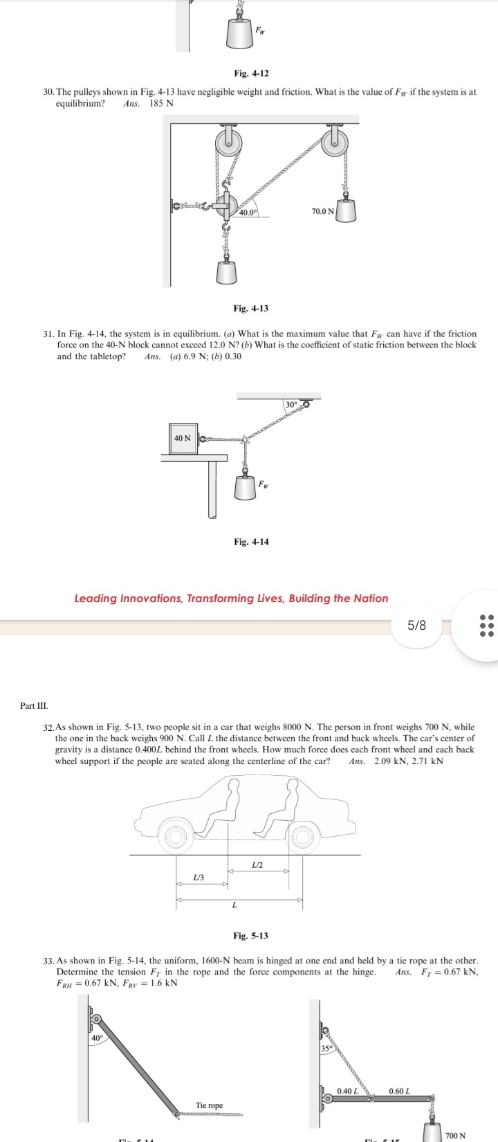 Fig. 4-12 30. The pulleys shown in Fig. 4-13 have negligible weight and ...