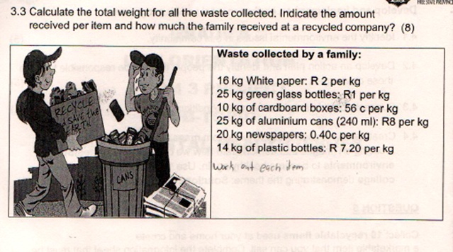 3.3 Calculate the total weight for all the waste collected. Indicate ...