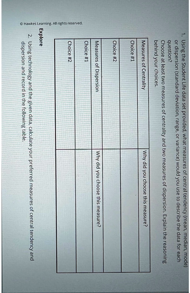 SOLVED: Using the Student Life data set provided, what measures of ...
