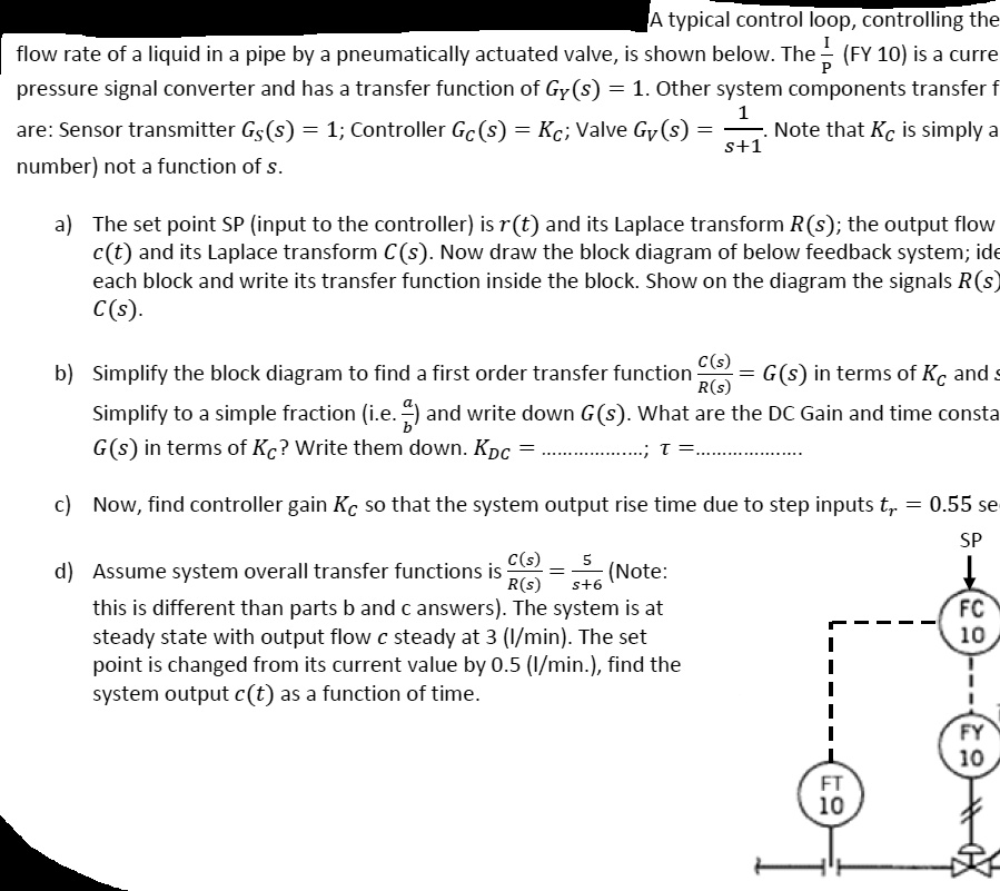 SOLVED: A typical control loop, controlling the flow rate of a liquid ...