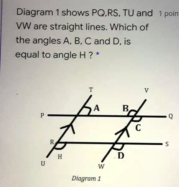 SOLVED: Diagram shows PQ,RS, TU and poin VW are straight lines. Which ...
