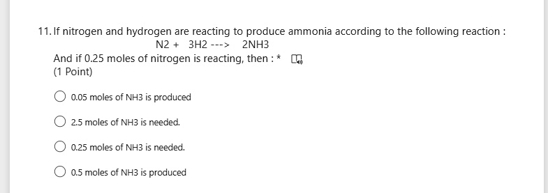 11 if nitrogen and hydrogen are reacting to produce ammonia according to the following reaction ...