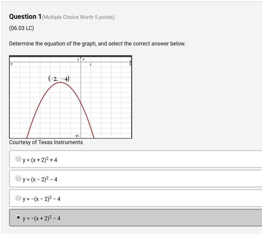 SOLVED: HELP!!!!!!!!!!! Determine the equation of the graph, and select ...