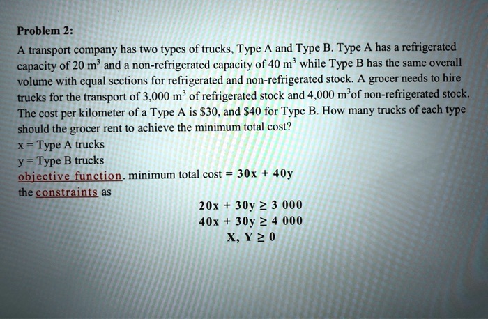 Problem 2: A transport company has two types of trucks, Type A and Type ... Problem 2: A transport company has two types of trucks, Type A and Type ...