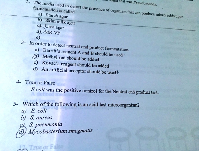 SOLVED: The use of Pseudomonas as a media to detect fermentation is ...