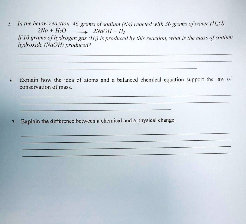 SOLVED: In the below reaction, 46 grams of sodium (Na) reacted with 36 ...