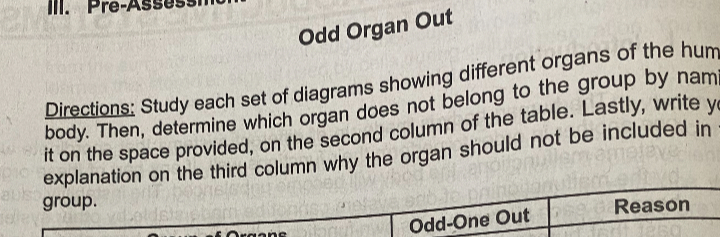 Odd Organ Out Directions: Study each set of diagrams showing different ...