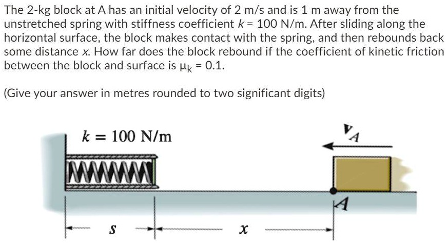 SOLVED: The 2-kg block at A has an initial velocity of 2 m/s and is 1 m away from the ...