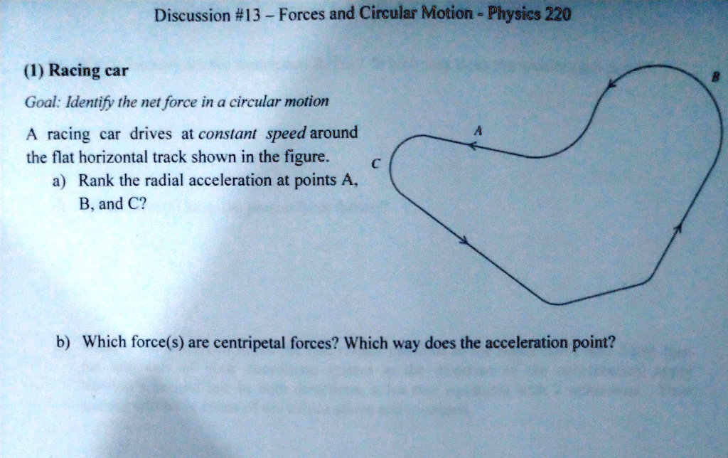 SOLVED:Discussion #13 Forces and Circular Motion Physics 220 Racing car ...
