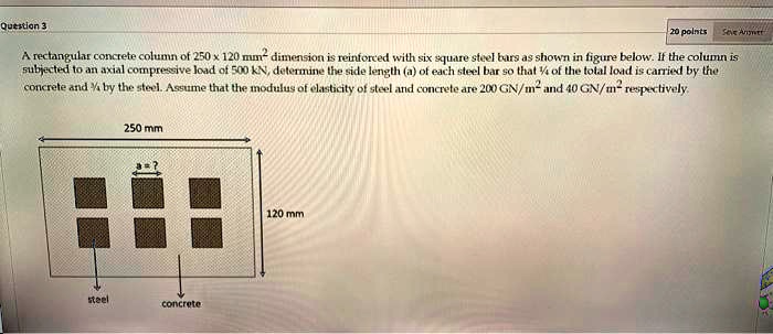 SOLVED: 20 posts SeeAvmtt A rectangular concrete column of 250 x 120 mm ...