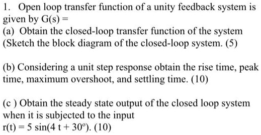 Solved Open Loop Transfer Function Of A Unity Feedback System Is Given