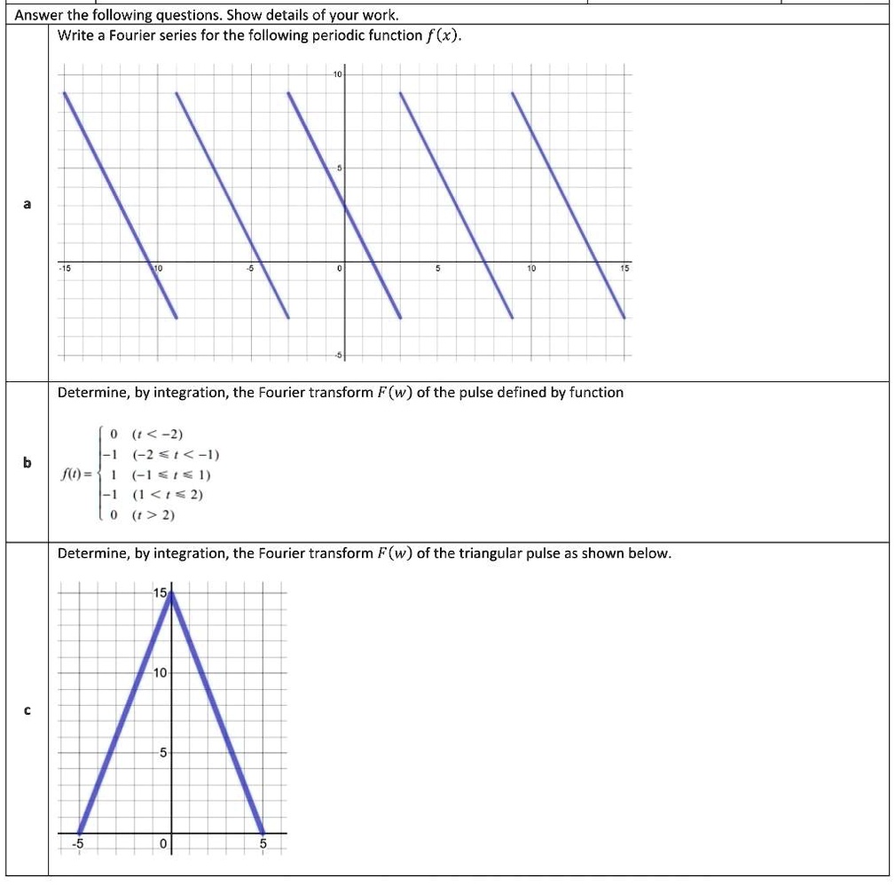 Solved Answer The Following Questionsshow Details Of Your Work Write A Fourier Series For The