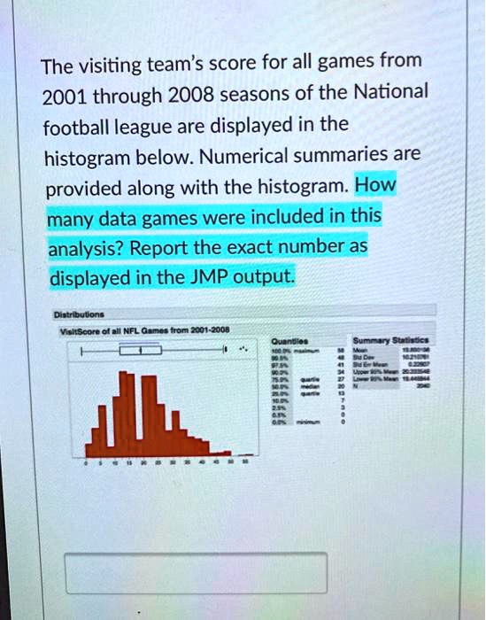 Solved The Visiting Teams Score For All Games From The 2001 Through 2008 Seasons Of The 