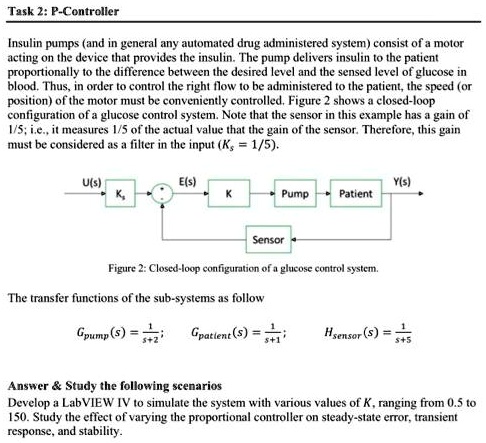 SOLVED: Text: Task 2: P-Controller Insulin pumps (and in general any automated drug ...