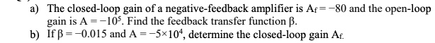 SOLVED: The closed-loop gain of a negative-feedback amplifier is Af ...