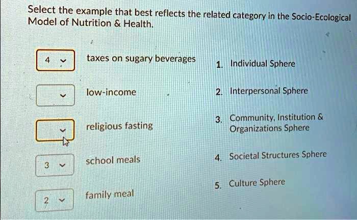 Select the example that best reflects the related category in the Socio ...
