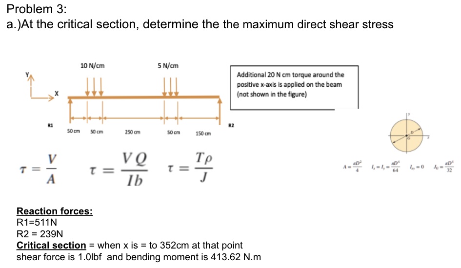 SOLVED: Problem 3: a.) At the critical section, determine the maximum ...