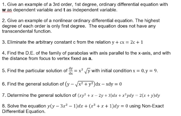 SOLVED: 'refer to the question thank you Give an example of a 3rd order, degree , ordinary ...