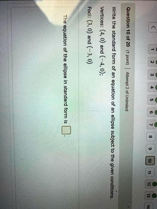 the foci vertices write the question 30 equation 40 110 of 20 of the j1 ...