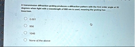 a transmission diffraction grating produces a diffraction pattern with ...