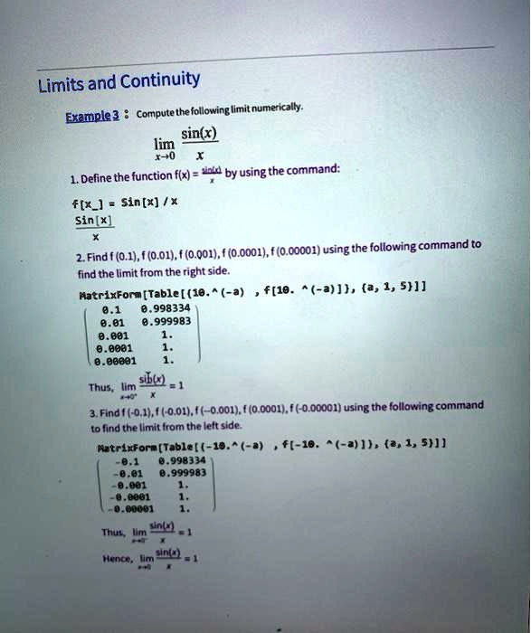 SOLVED: Limits and Continuity Example ? Compute the following! limit ...