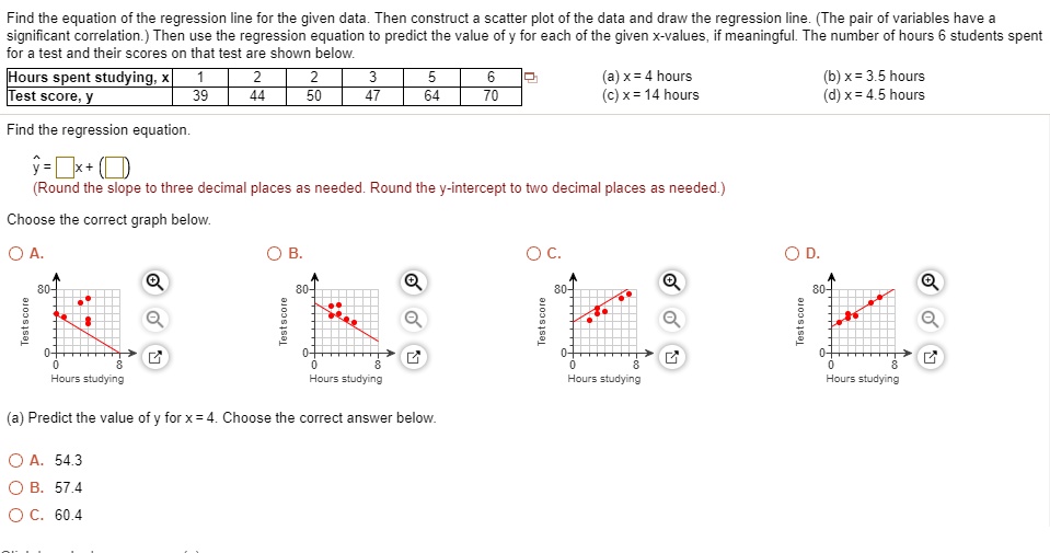 SOLVED: Find the equation of the regression line for the given data. Then construct scatter plot ...