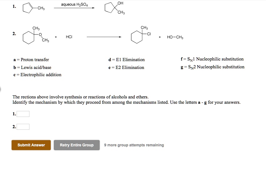 SOLVED: Aqueous H2SO4 CH3 CH3 HCI HO-CH3 CH3 Proton transfer d - E1 ...