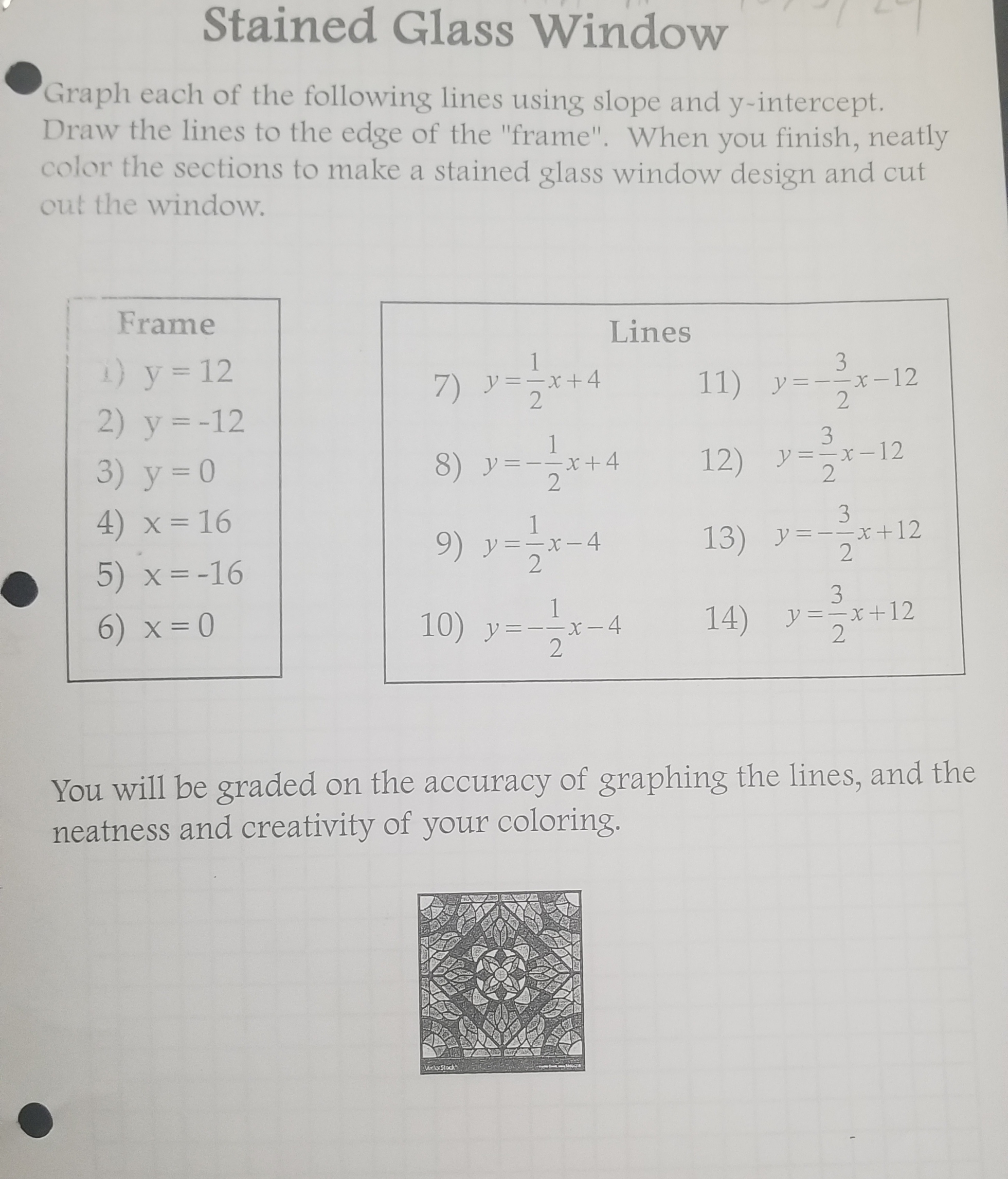 stained glass window graph each of the following lines using slope and ...