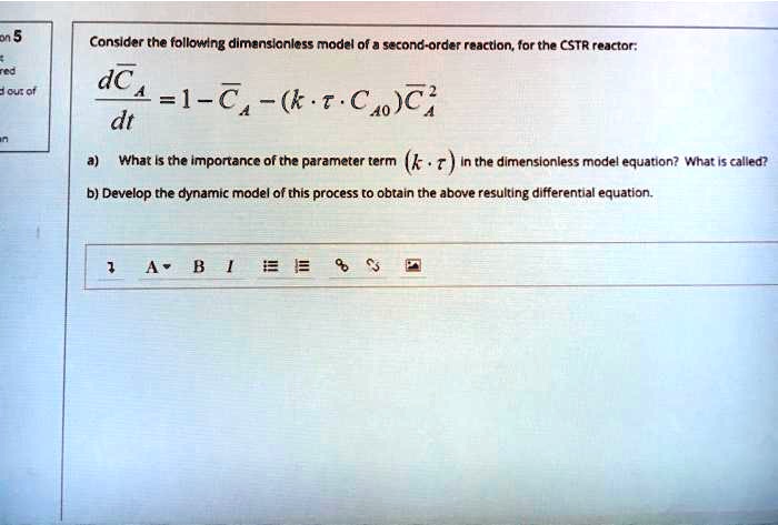 Consider the following dimensionless model of a second-order reaction, for the CSTR reactor ...