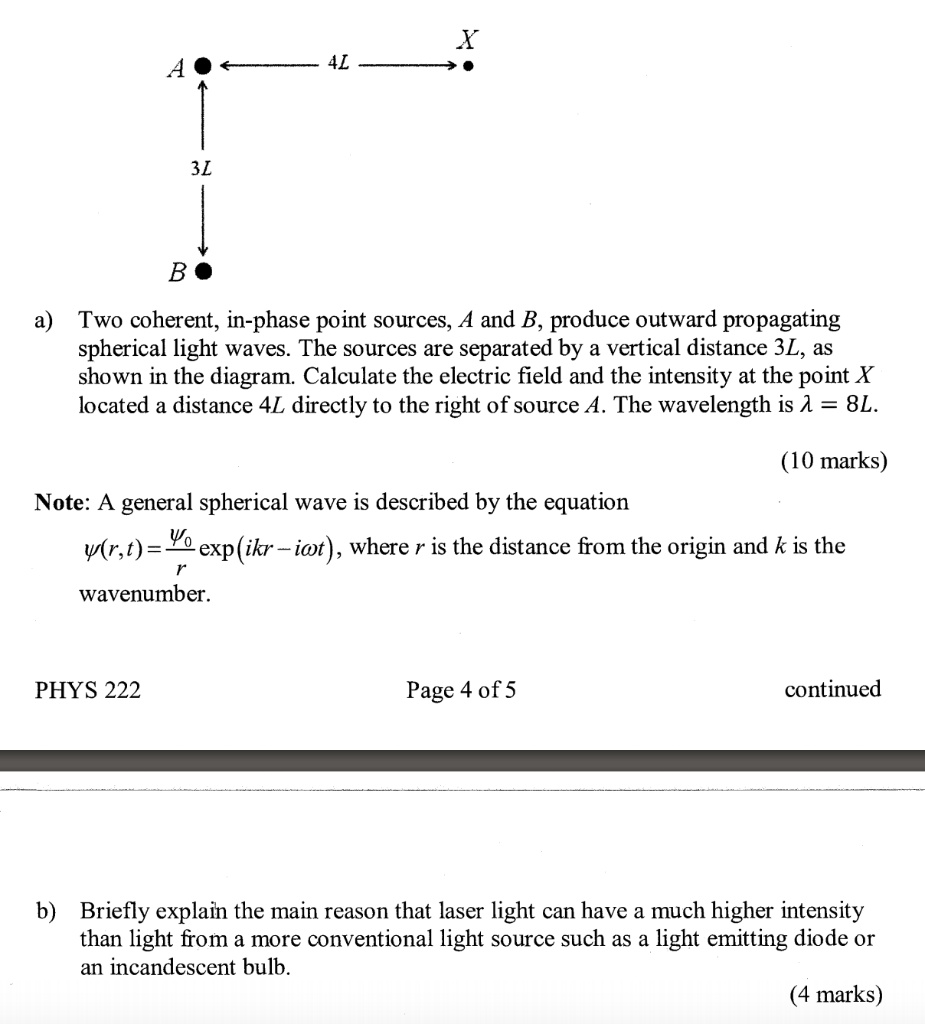 SOLVED: 3L B a) Two coherent, in-phase point sources, A and B, produce ...