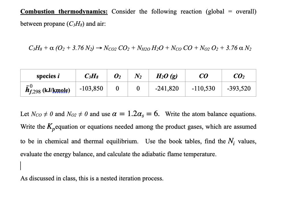 Combustion thermodynamics: Consider the following reaction (global ...