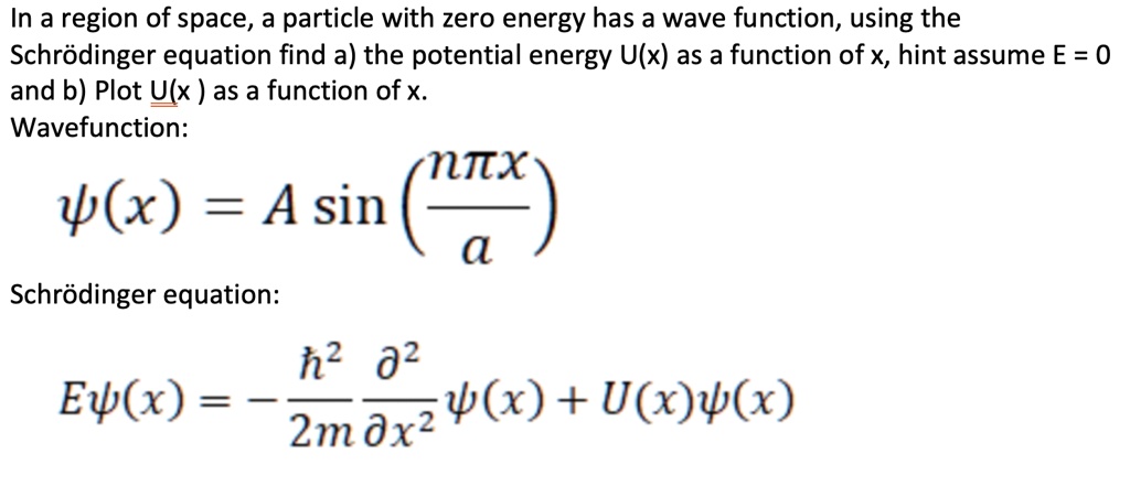 SOLVED: In a region of space, a particle with zero energy has a wave function. Using the ...