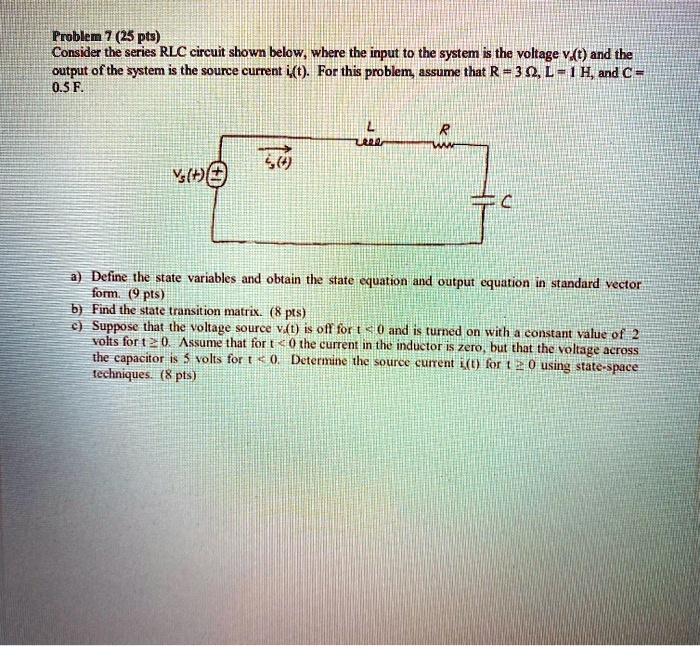 SOLVED: Problem 7 (25 pts): Consider the series RLC circuit shown below, where the input to the ...