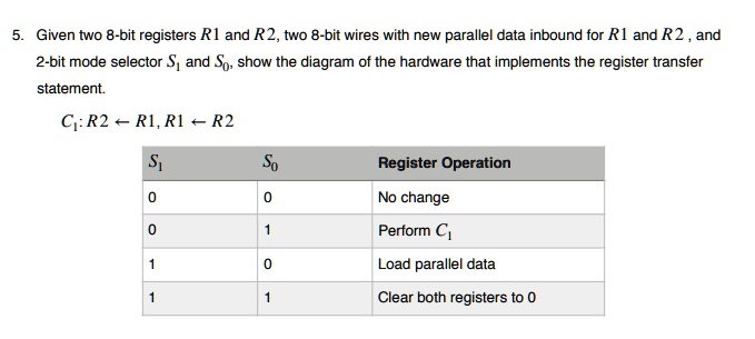 SOLVED: Given two 8-bit registers R1 and R2, two 8-bit wires with new parallel data inbound for ...