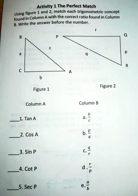 SOLVED: Activity 1 The Perfect Match Using figure 1 and 2, match each ...