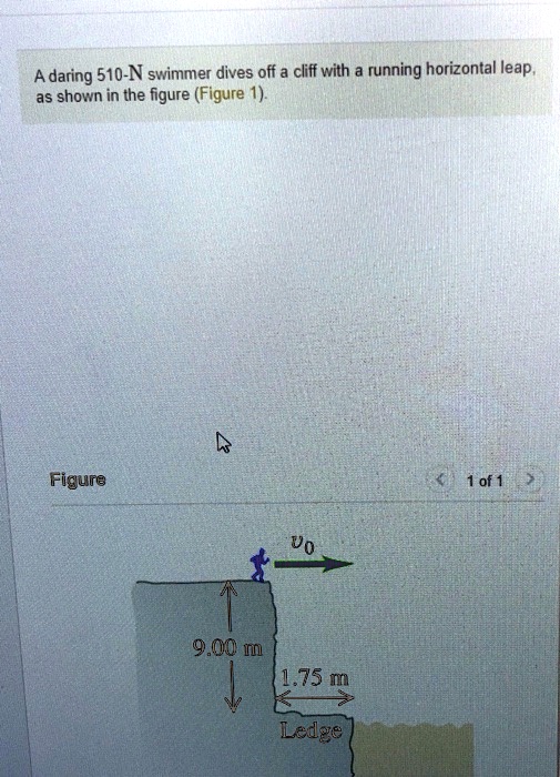 A daring 510-N swimmer dives off a cliff with a running horizontal leap ...