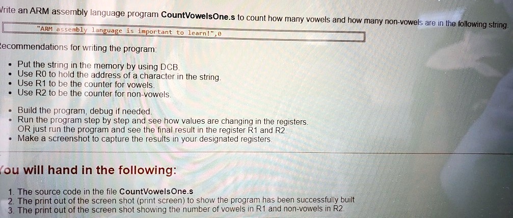 SOLVED: /rite an ARM assembly language program CountVowelsOne.s to count how many vowels and how ...