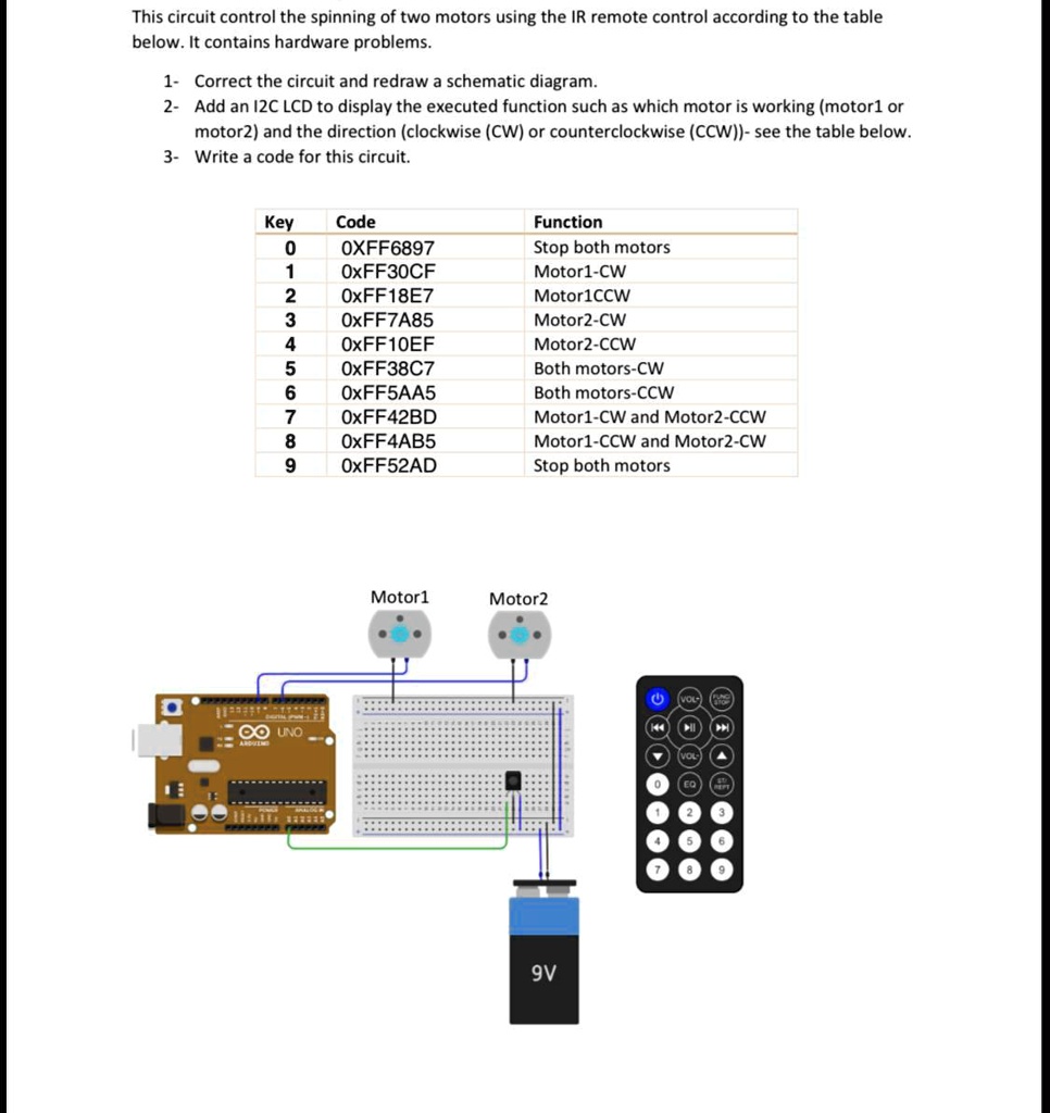 this circuit control the spinning of two motors using the ir remote ...