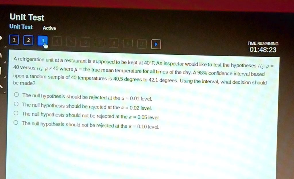 Unit Test Unit Test Active 1 2 3 4 5 6 7 8 9 10 TIME REMAINING 01:48:23 ...