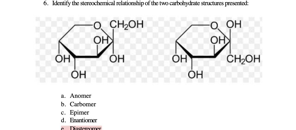 SOLVED: 6. Identify the stereochemical relationship of the two ...