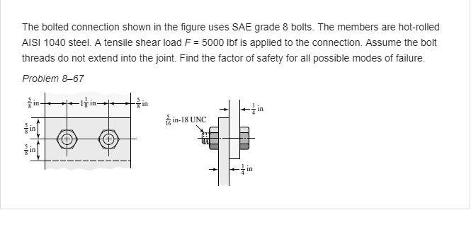 SOLVED: The bolted connection shown in the figure uses SAE grade 8 ...