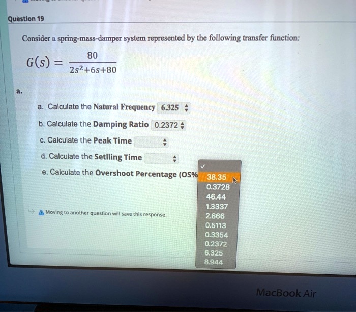 Question 19 Consider a spring-mass-damper system represented by the ...